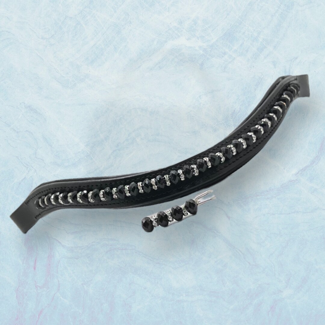 Black Crystal Browband and Matching Stock Tie Pin - English Browband ...