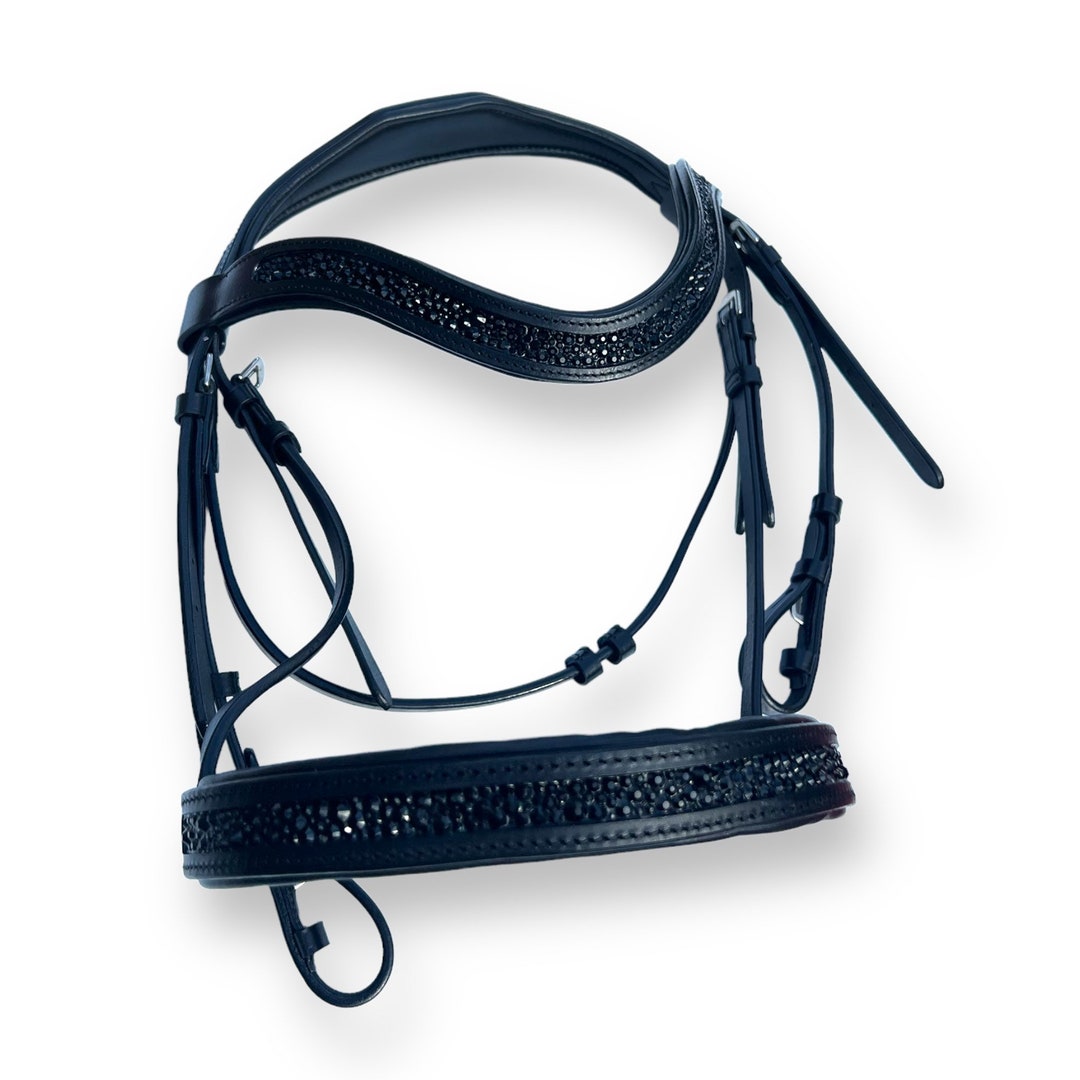 Custom Black Crystal Anatomical Bridle - Dressage Bridle - Fancy Bridal ...