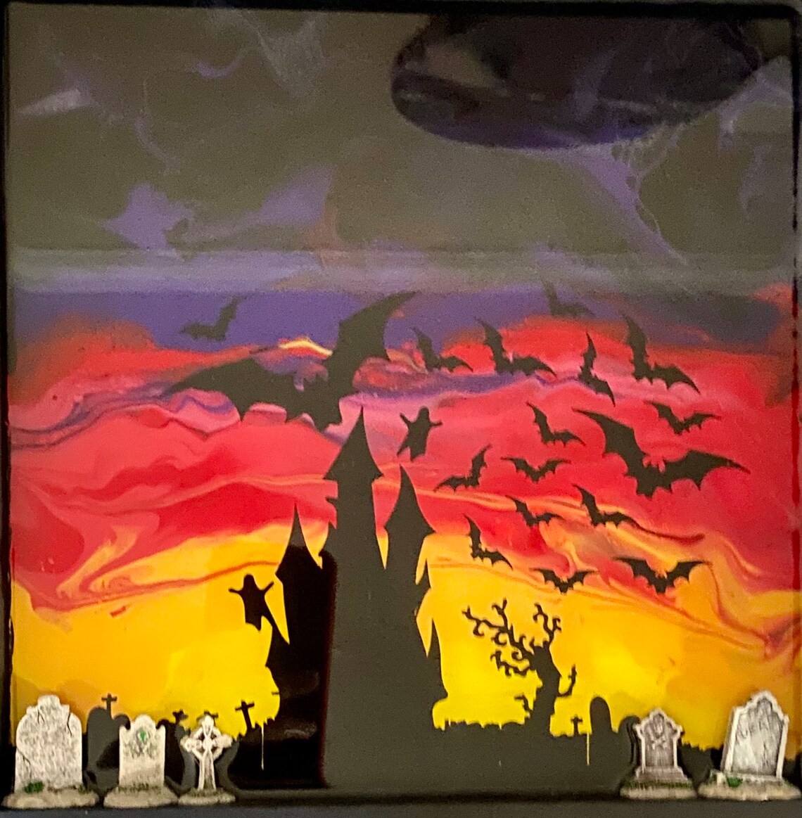 Haunted Graveyard Art, Acrylic Painting, Fluid Art Painting, Abstract ...