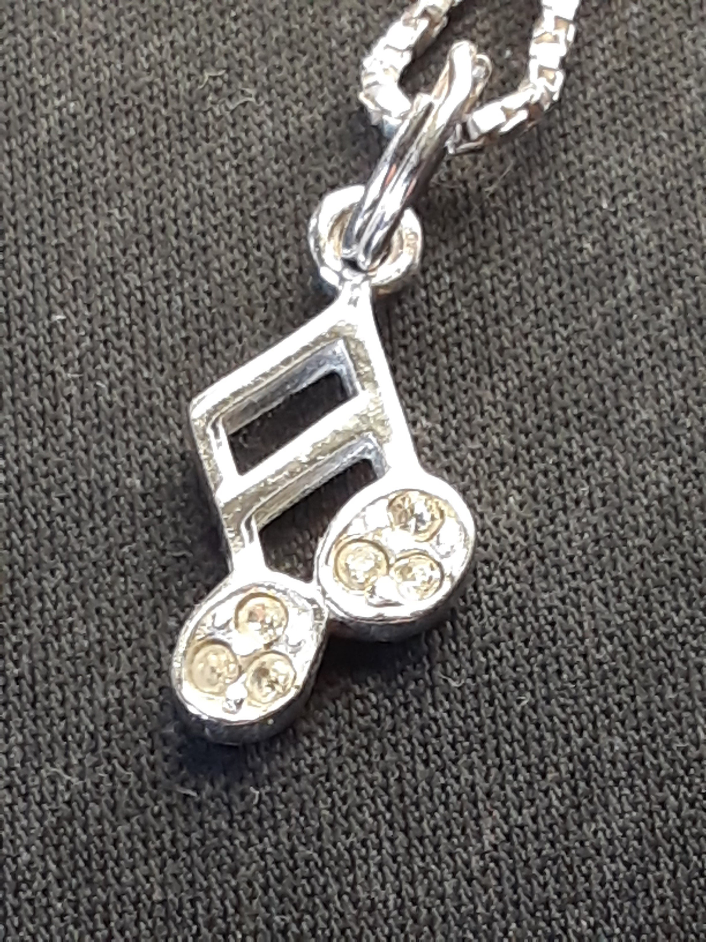 925 Sterling Silver Crystal Music Note Charm and Necklace - Etsy UK
