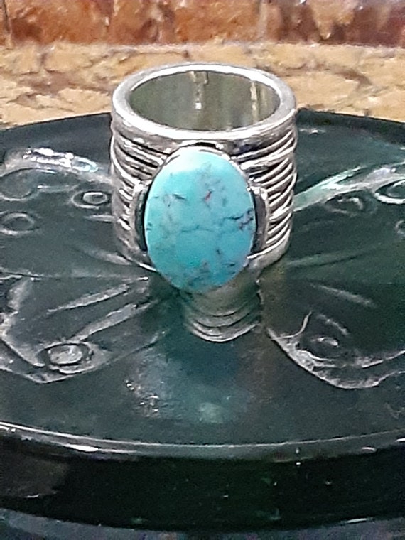 Silver Turquoise Extra Wide Band Ring | Etsy