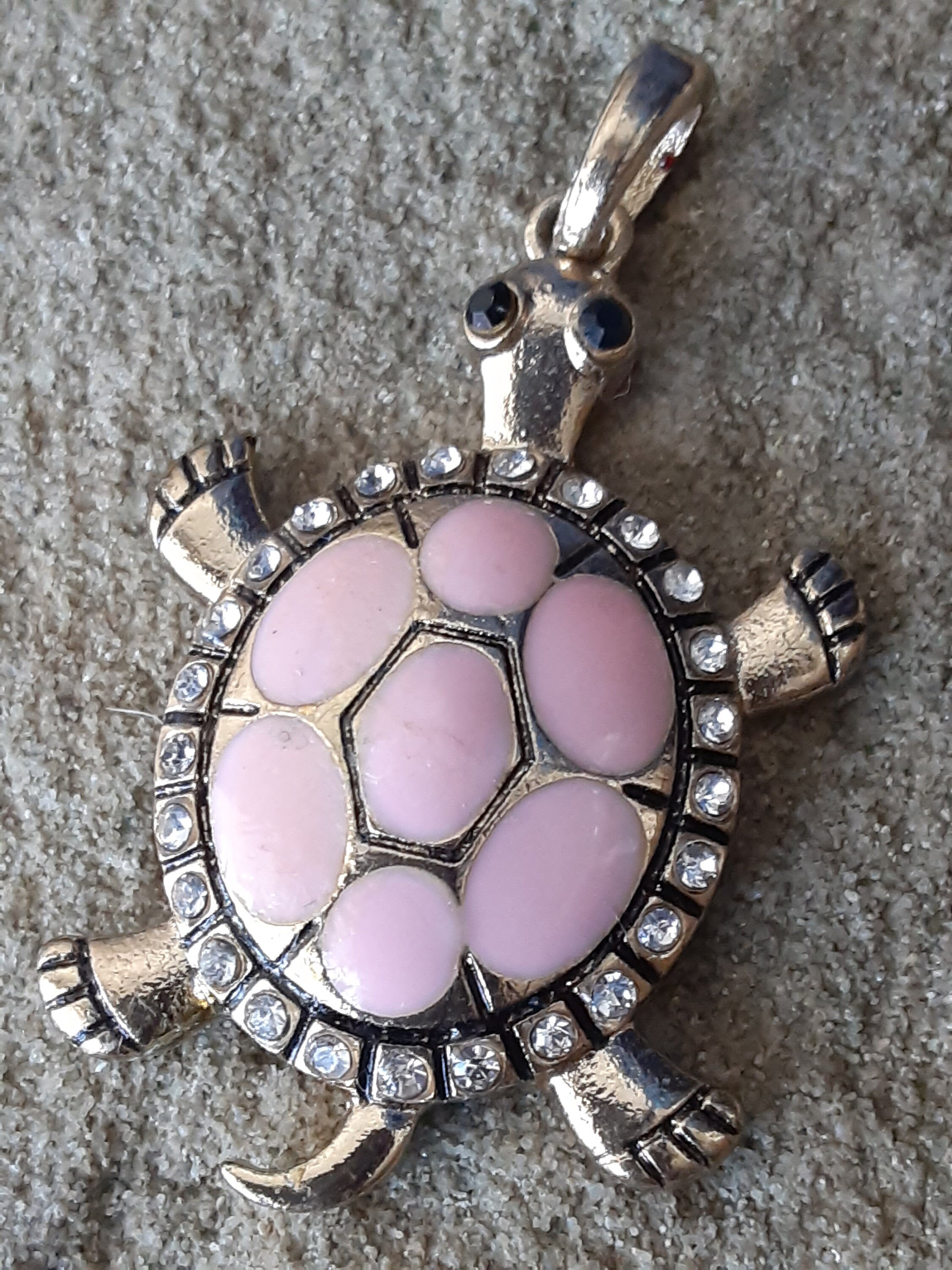 Pink Enamel Rhinestone Turtle Pendant - Etsy UK