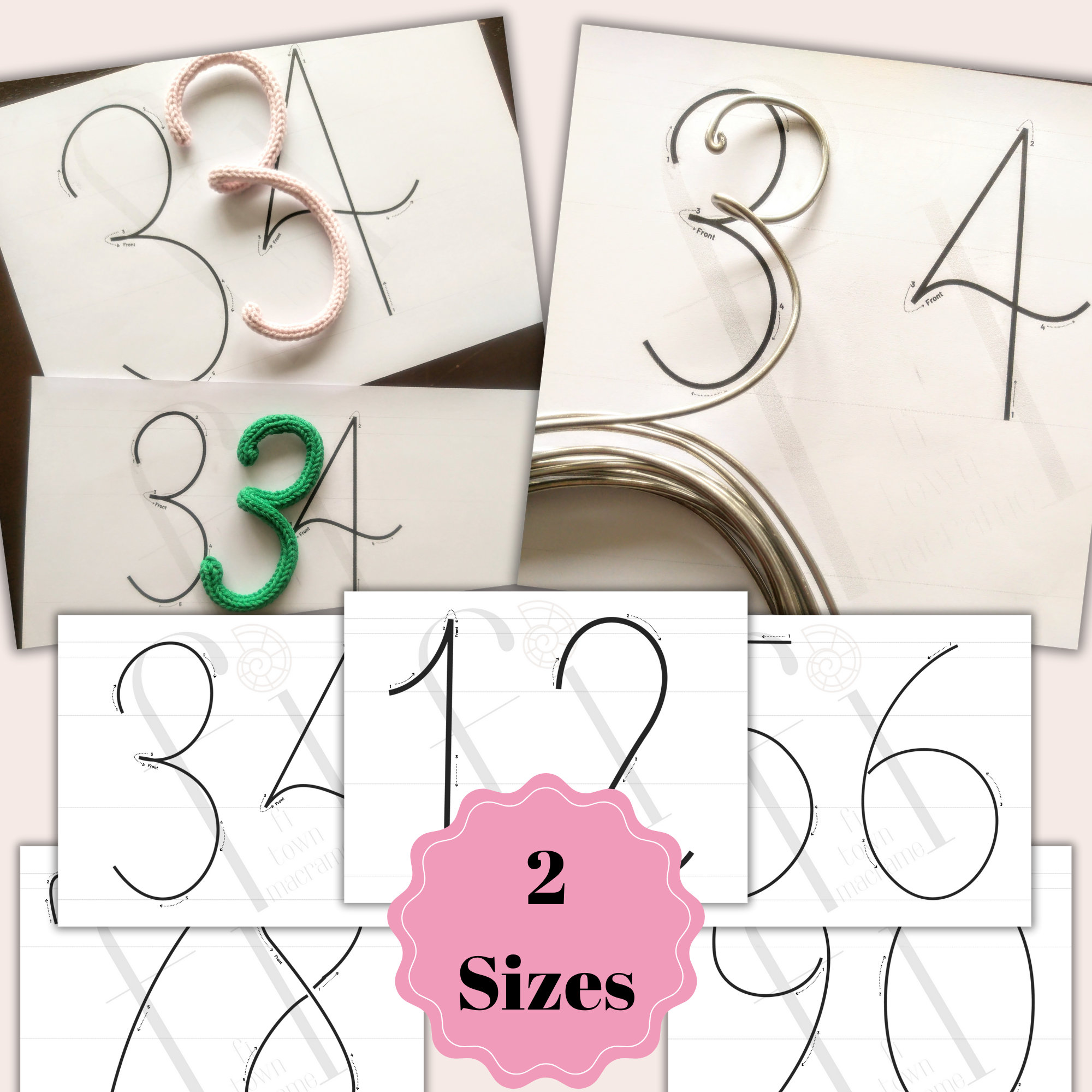 2 Sizes Number Template for Knitted Wire Art, Printable I-cord Tricotin ...