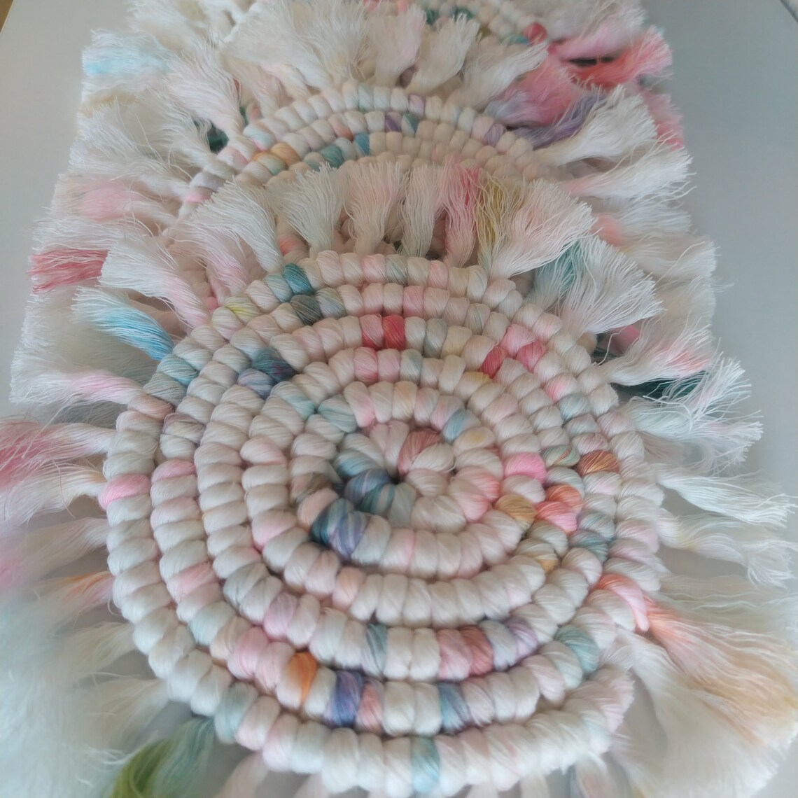 Macrame Tie-dye Fringe Coasters Set, Unicorn Mug Rug, Soft Cotton Batik ...