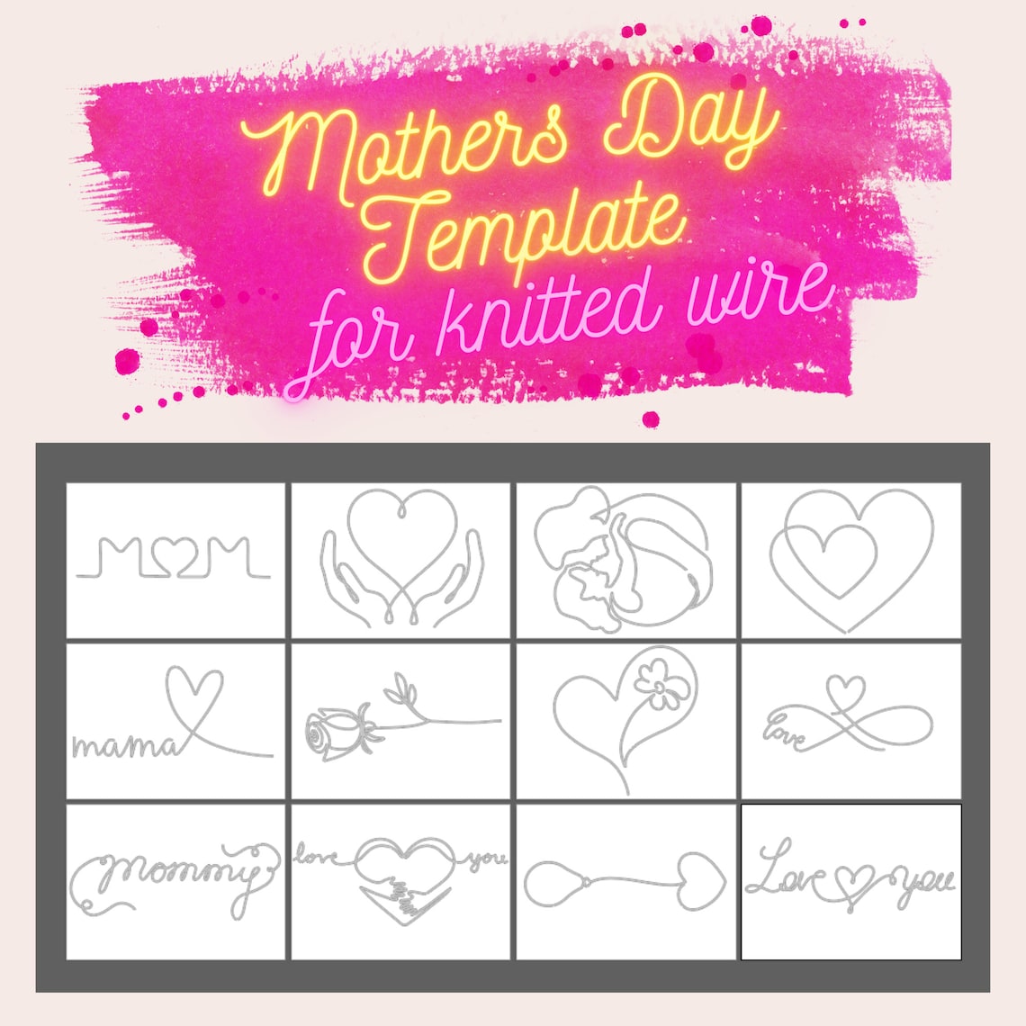 Mothers Day Template Bundle for Knitted Wire Art, 12 Designs, DIY ...
