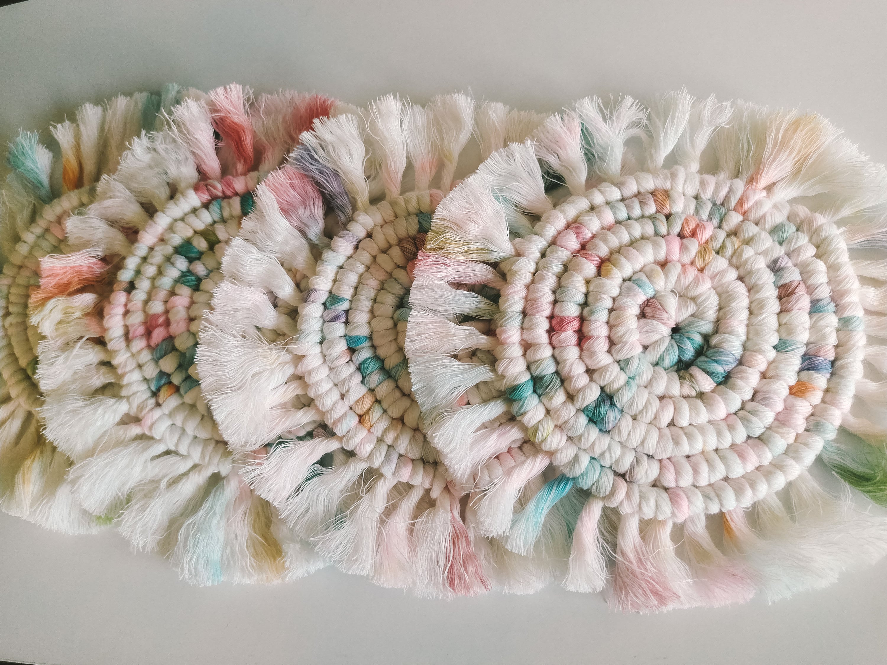 Macrame Tie-dye Fringe Coasters Set, Unicorn Mug Rug, Soft Cotton Batik ...