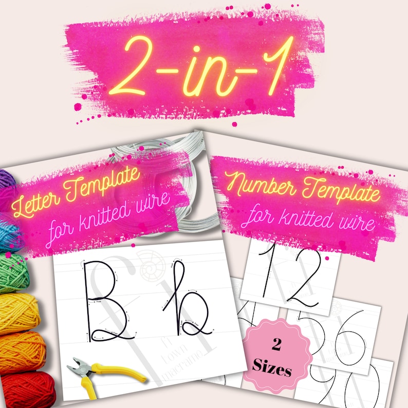 2-in-1 "alphabet" + "numbers" Templates Bundle for Knitted Wire Art ...