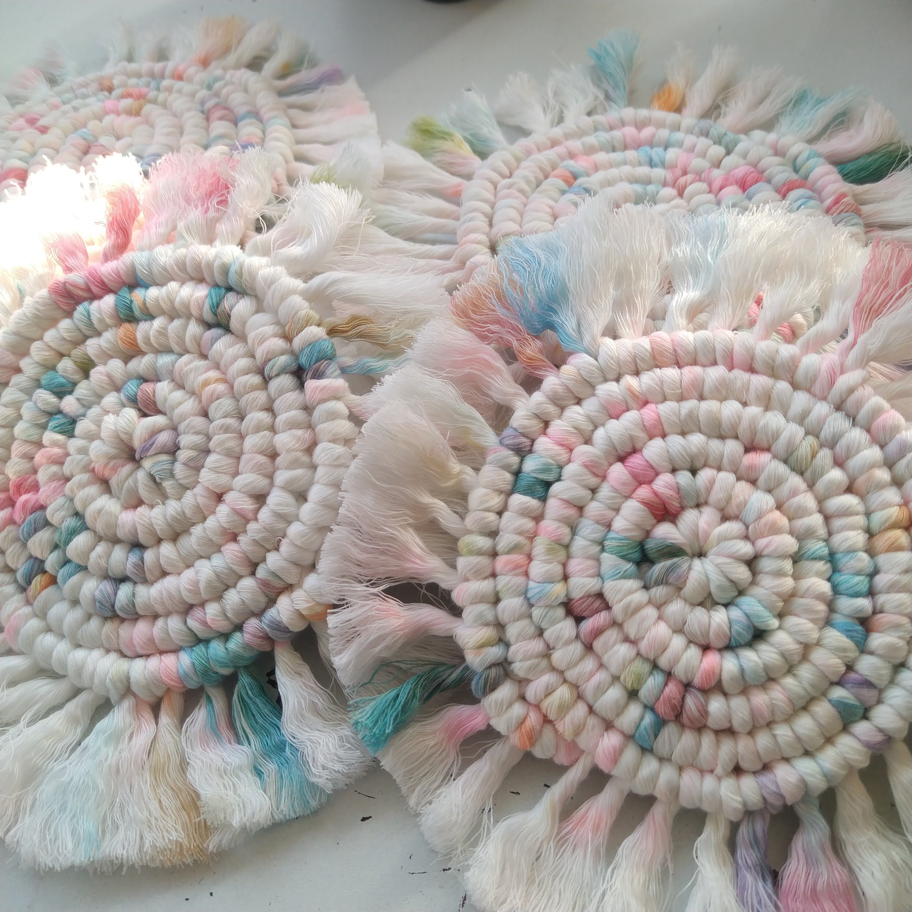 Macrame Tie-dye Fringe Coasters Set, Unicorn Mug Rug, Soft Cotton Batik ...