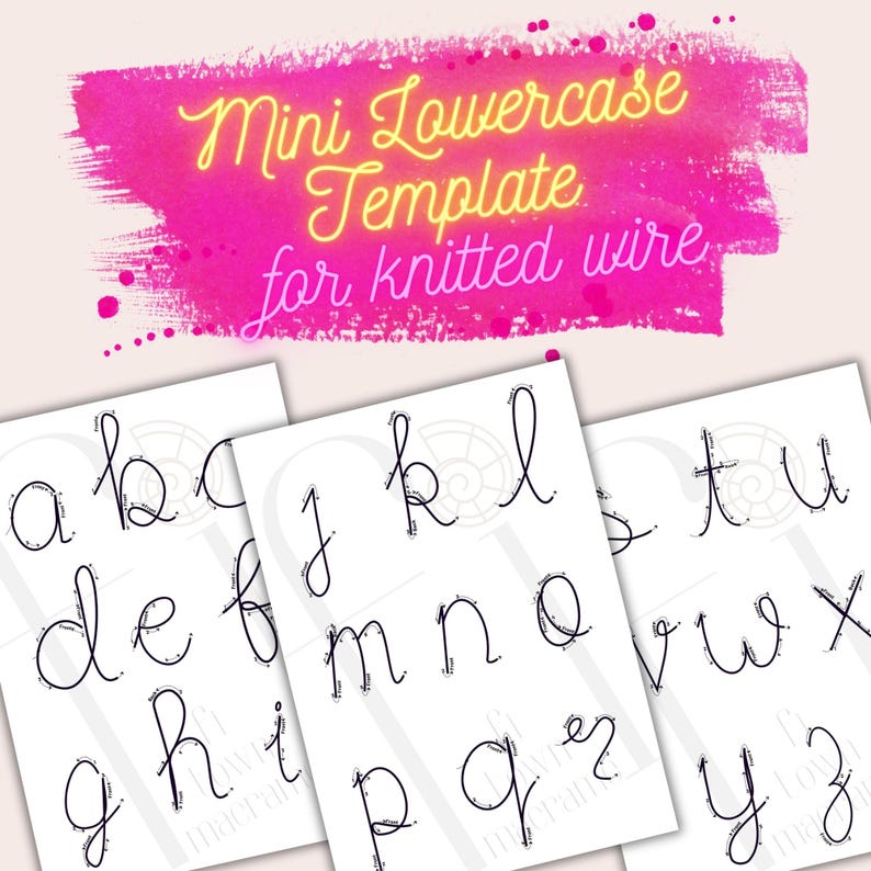 Mini Lowercase Letter Template Bundle for Knitted Wire Art, Christmas ...