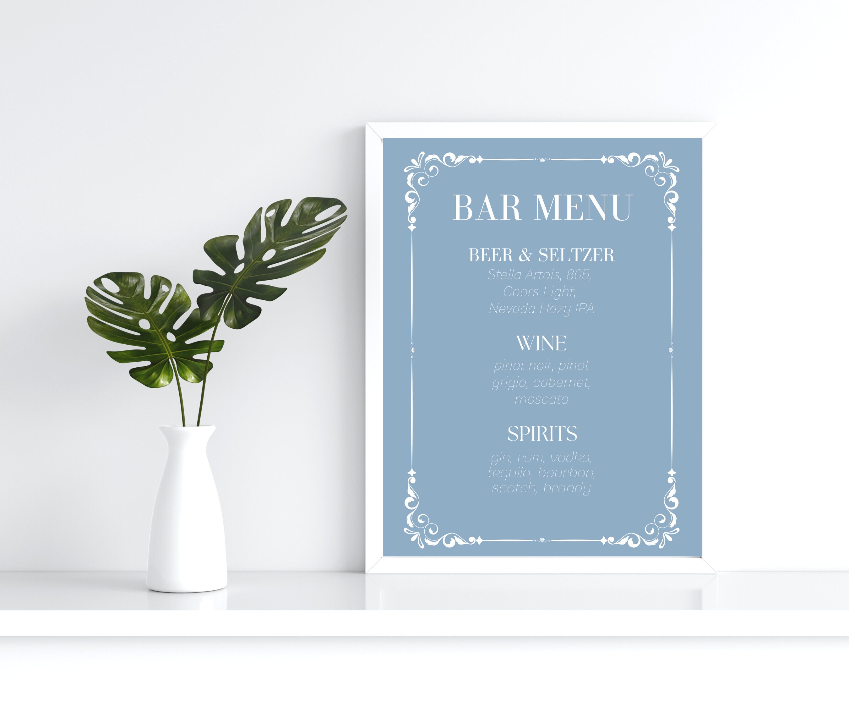 Custom Bar Menu Sign Digital for Wedding or Special Event, Dusty Blue ...
