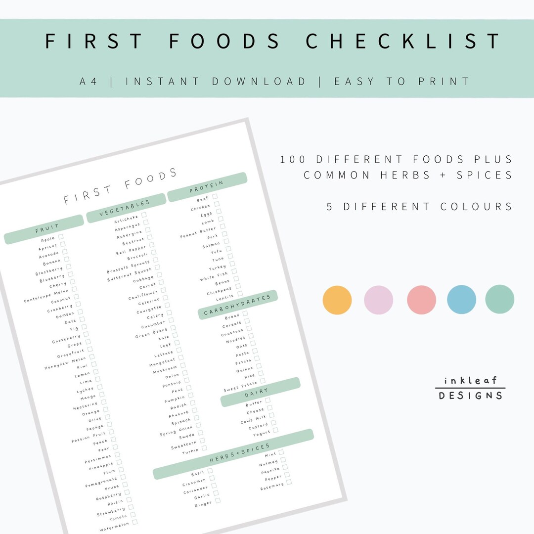 First Foods Printable Checklist - Etsy