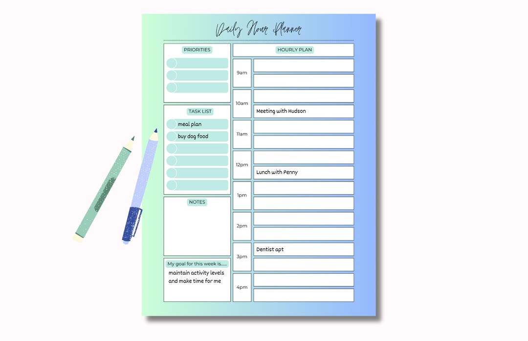 Daily Planner Printable, Daily Schedule, Hourly Time Table, Daily ...