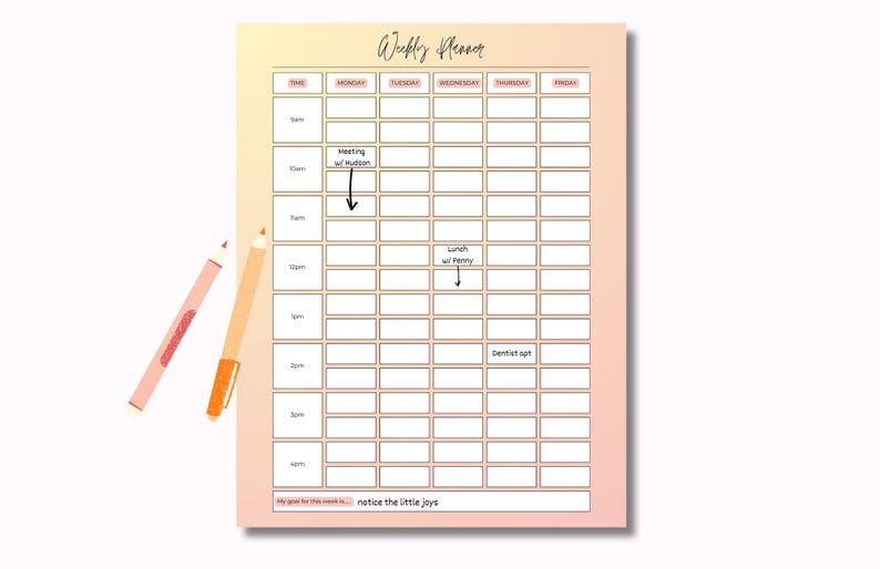 Weekly Hourly Planner Template, PDF Weekly Schedule, Weekly Planner ...