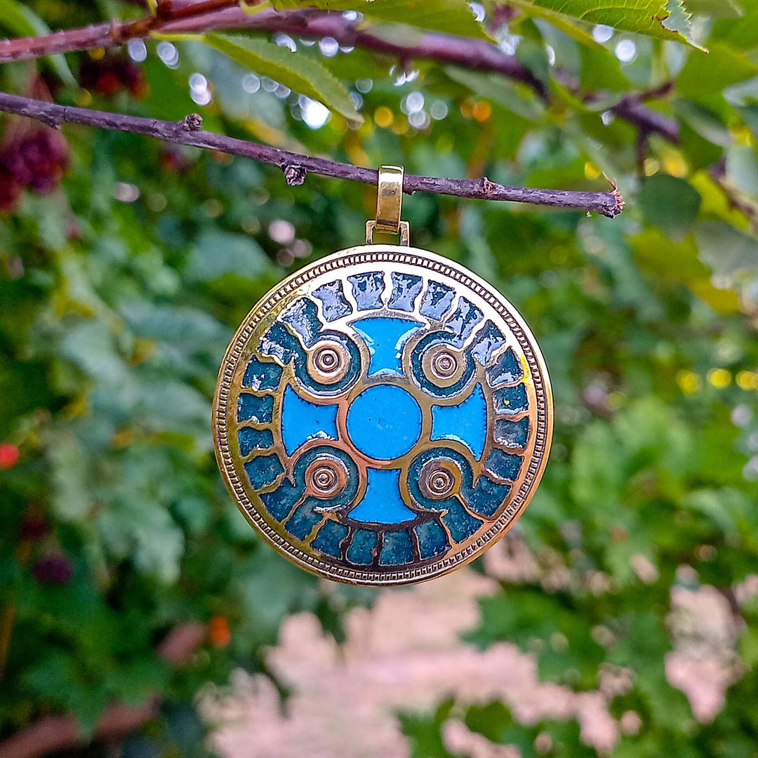 Handmade Brass Locket With Blue Enamel,blue Medallion Necklace Pendant ...