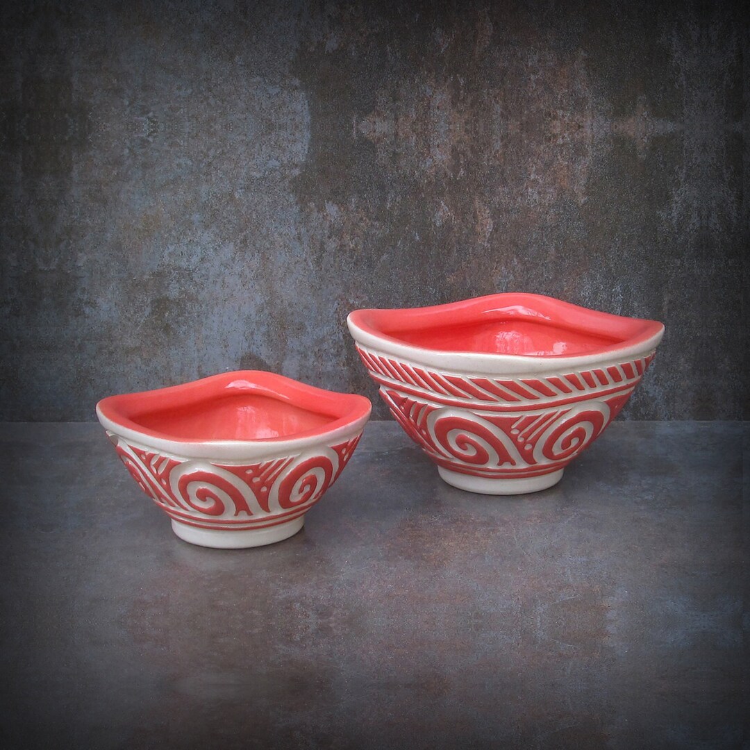 Handmade Ceramic Bowls Set,set of Red and White Bowls,ukrainian ...