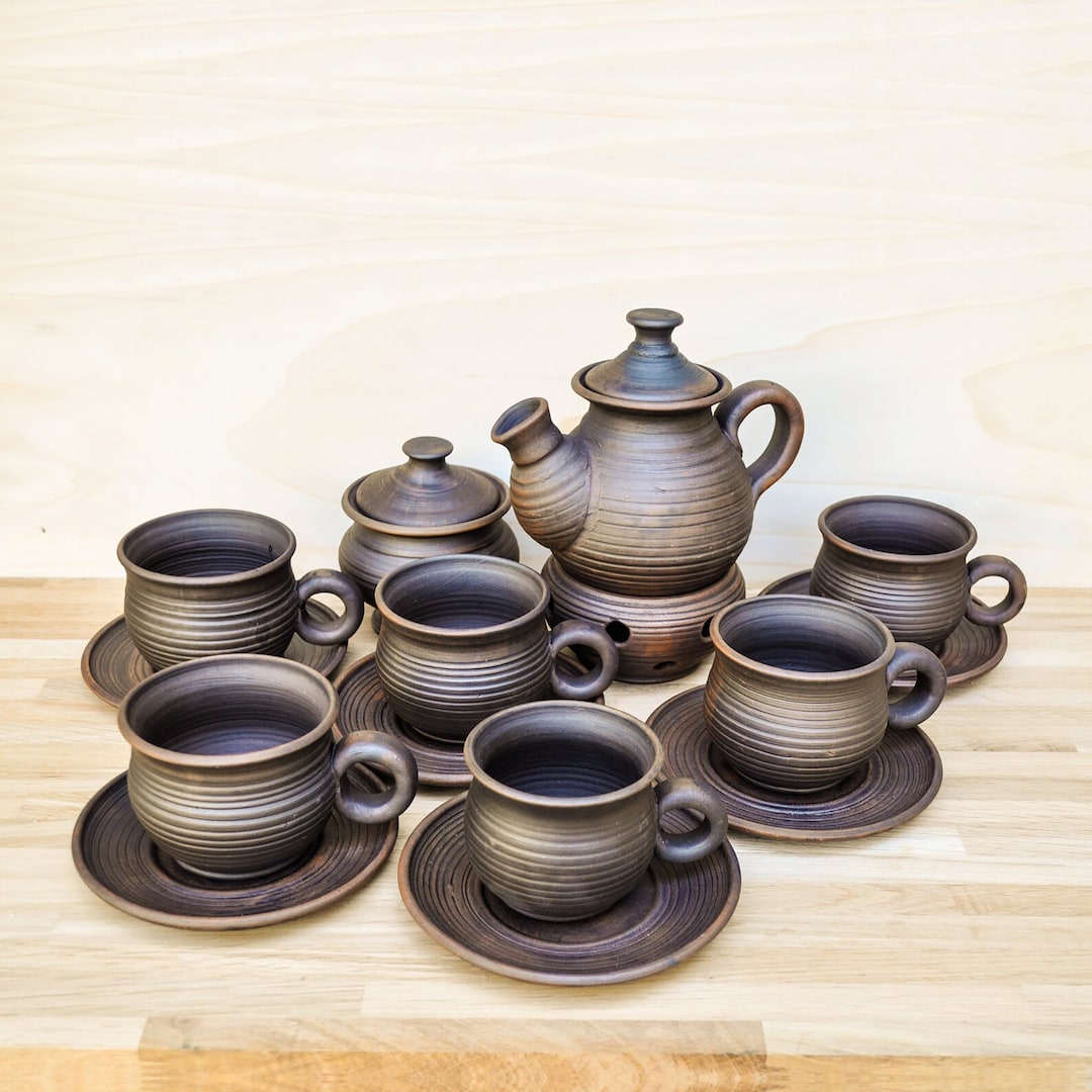 Milking Glazed Pottery Tea Set,handmade Ceramic Tea Set,ukrainian Clay ...