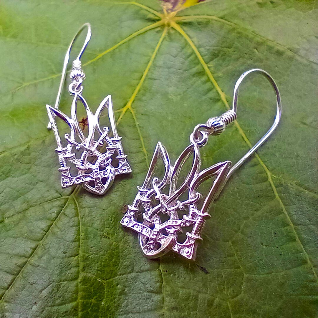 Ukrainian Trident With Sabers Silver Earrings,ukraine Silver Tryzub ...