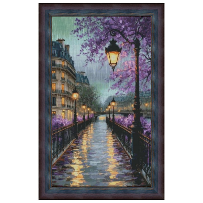 City Street in Europe Cross Stitch Pattern, Historic Cityscape Spring ...