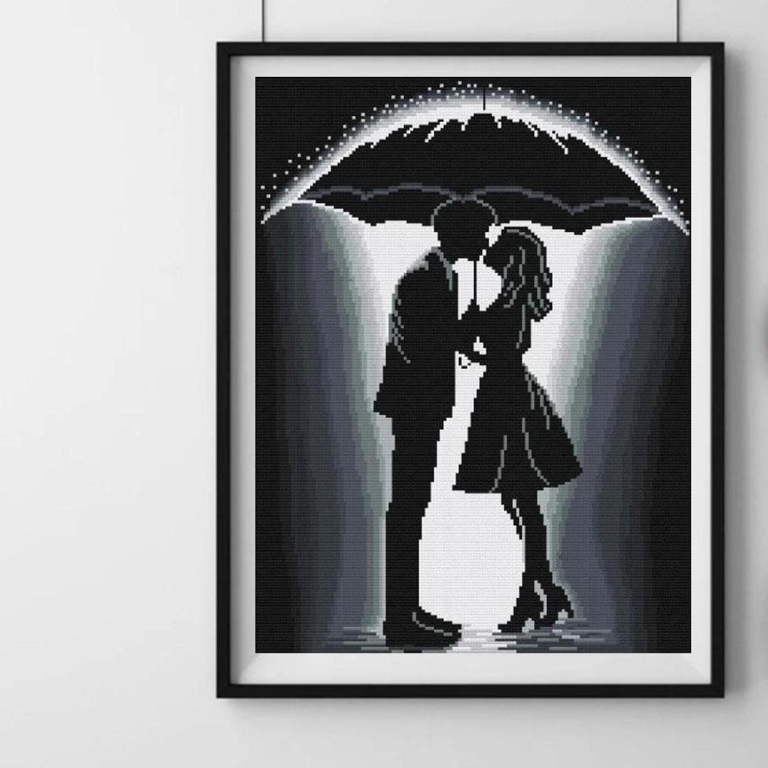 Love Couple Cross Stitch Pattern, Kiss Under Umbrella X-stitch Pdf ...