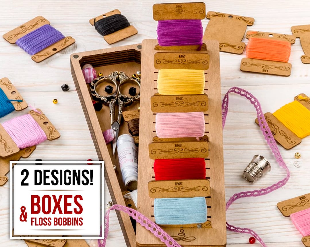 Floss and Embroidery Supplies Organizer + 23 Wooden Floss Bobbins ...