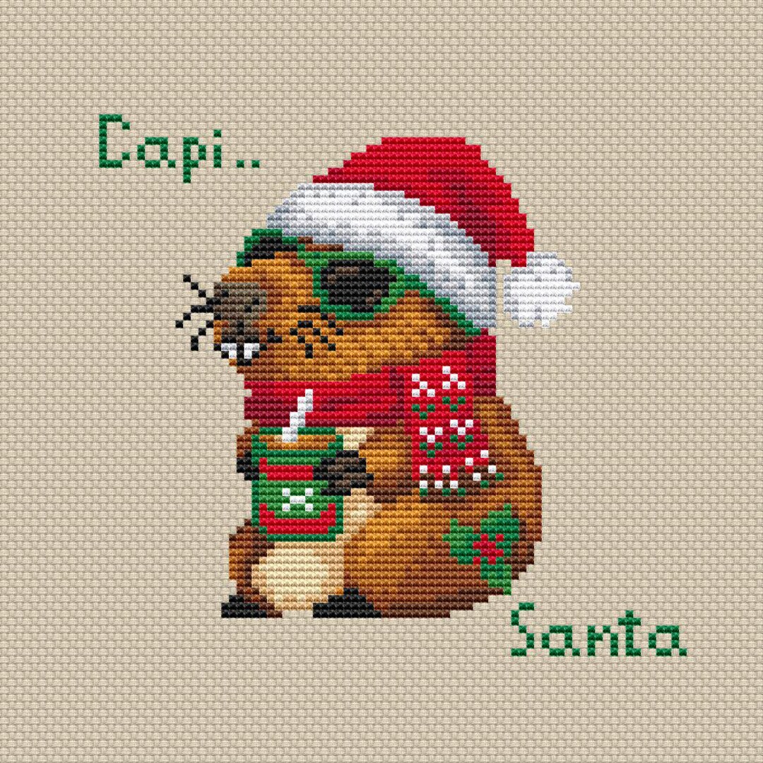 Сapybara Santa Cross Stitch Pattern, Christmas Capybara X-stitch Design ...