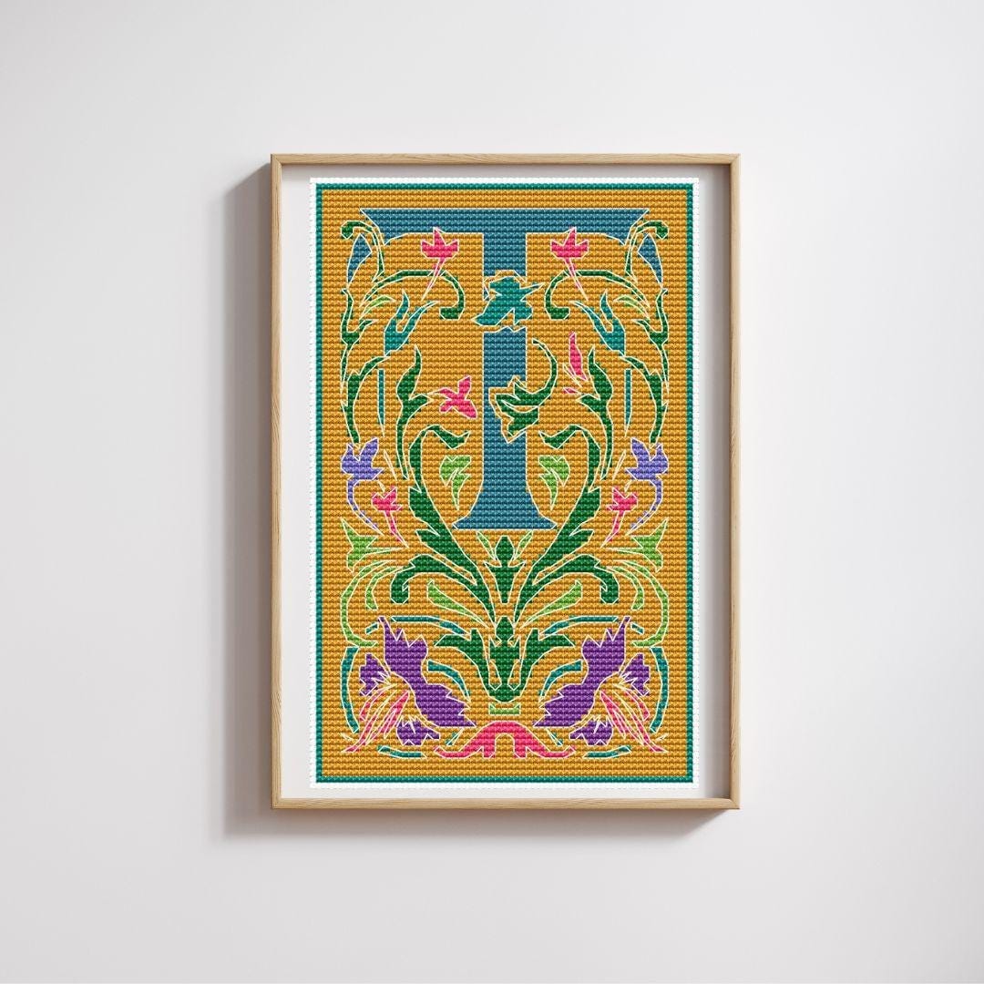 Letter T Cross Stitch Pattern, Botanical Monogram T X-stitch Pdf ...