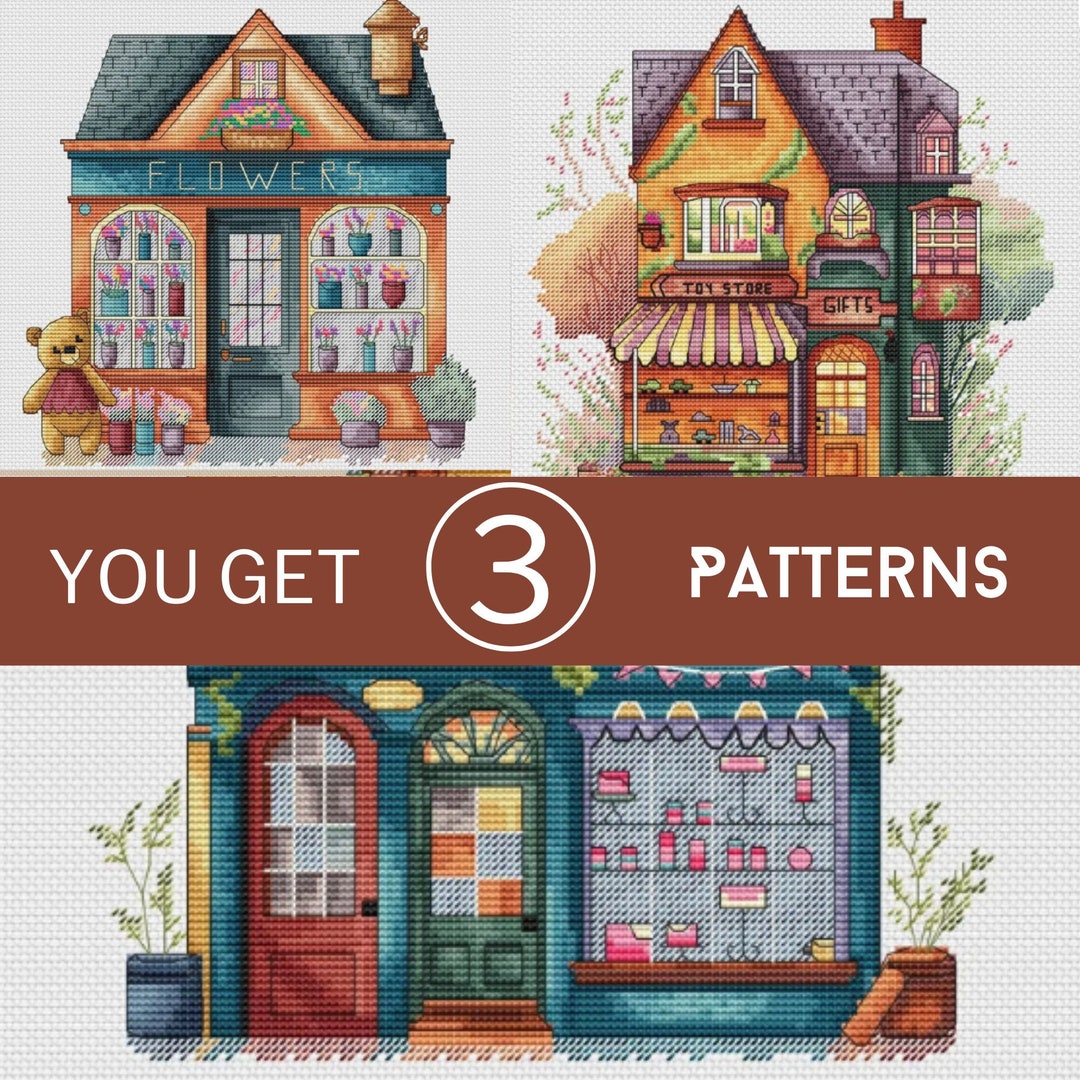 Set of 3 Houses Cross-stitch Pattern, Cute House Embroidery PDF Digital ...