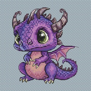 Small Dragon Cross-stitch Pattern, Fantasy Cute Embroidery for Kids ...