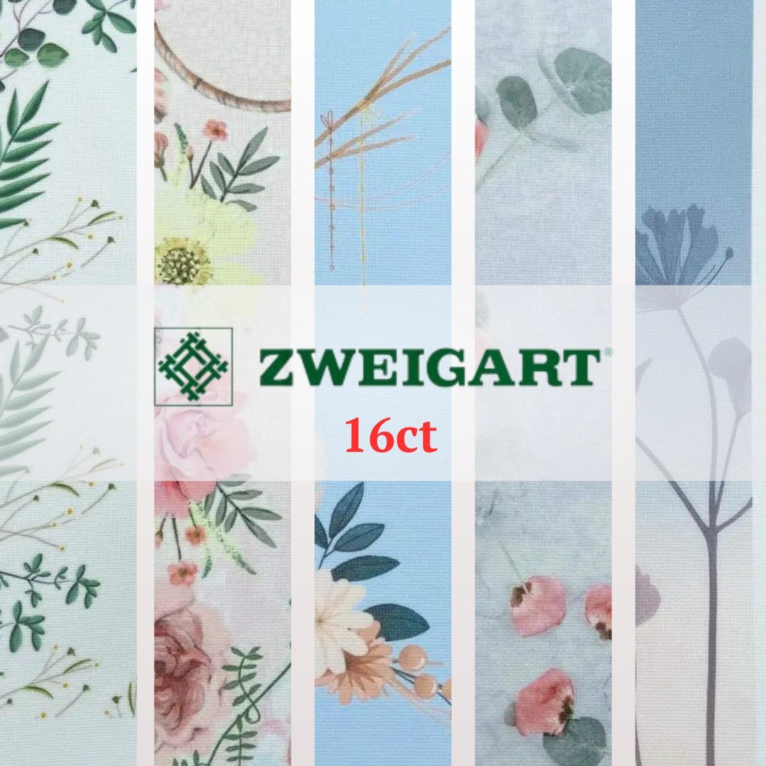 Flower Wreath Printed Aida Cloth, Cross Stitch Gray Canvas Zweigart ...