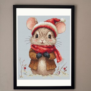 Christmas Mouse Cross-stitch Pattern, Cute Xmas Mouse X-stitch Design ...