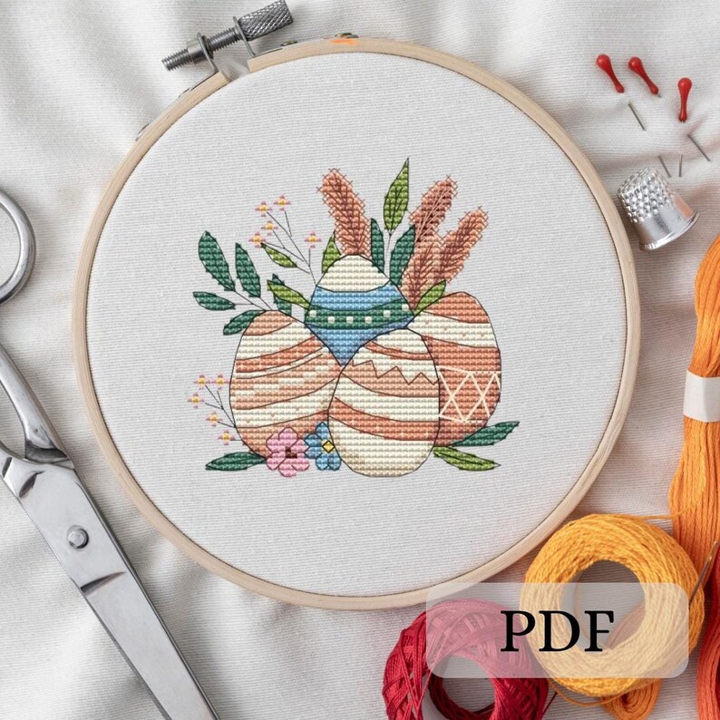 Easter Eggs X-stitch Design, Colored Eggs Cross Stitch Chart, Easter ...
