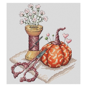 Pumpkin Pin Cushion & Scissors Cross Stitch Pattern, Gift for Craft ...