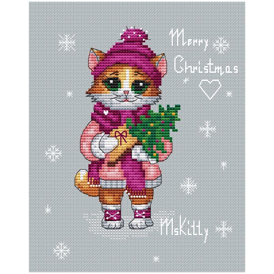 Christmas Cat Cross Stitch Pattern, PDF Ginger Kitty With Xmas Tree ...