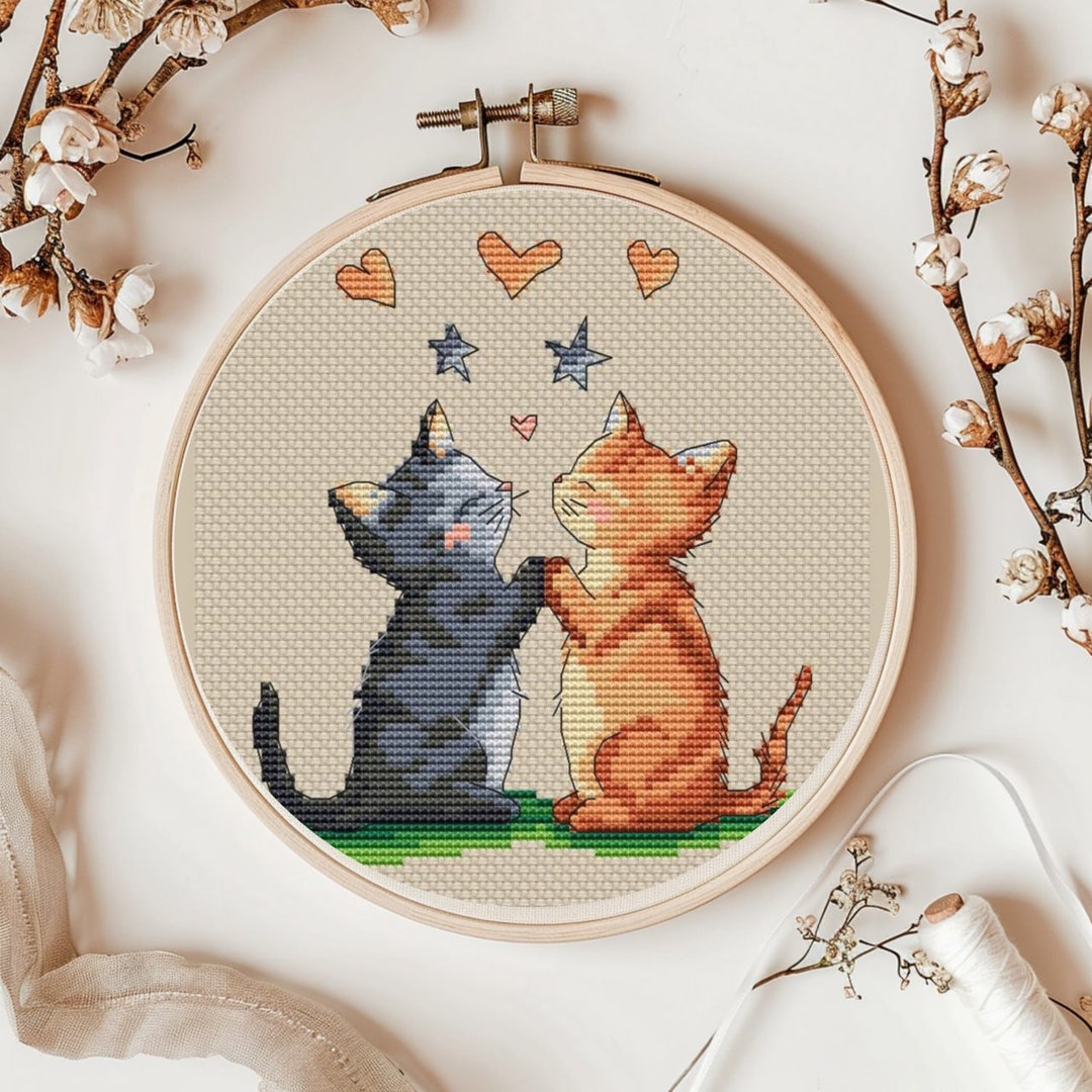 Cute Cats Cross-stitch Pattern, St. Valentine's Kittens X-stitch Design ...