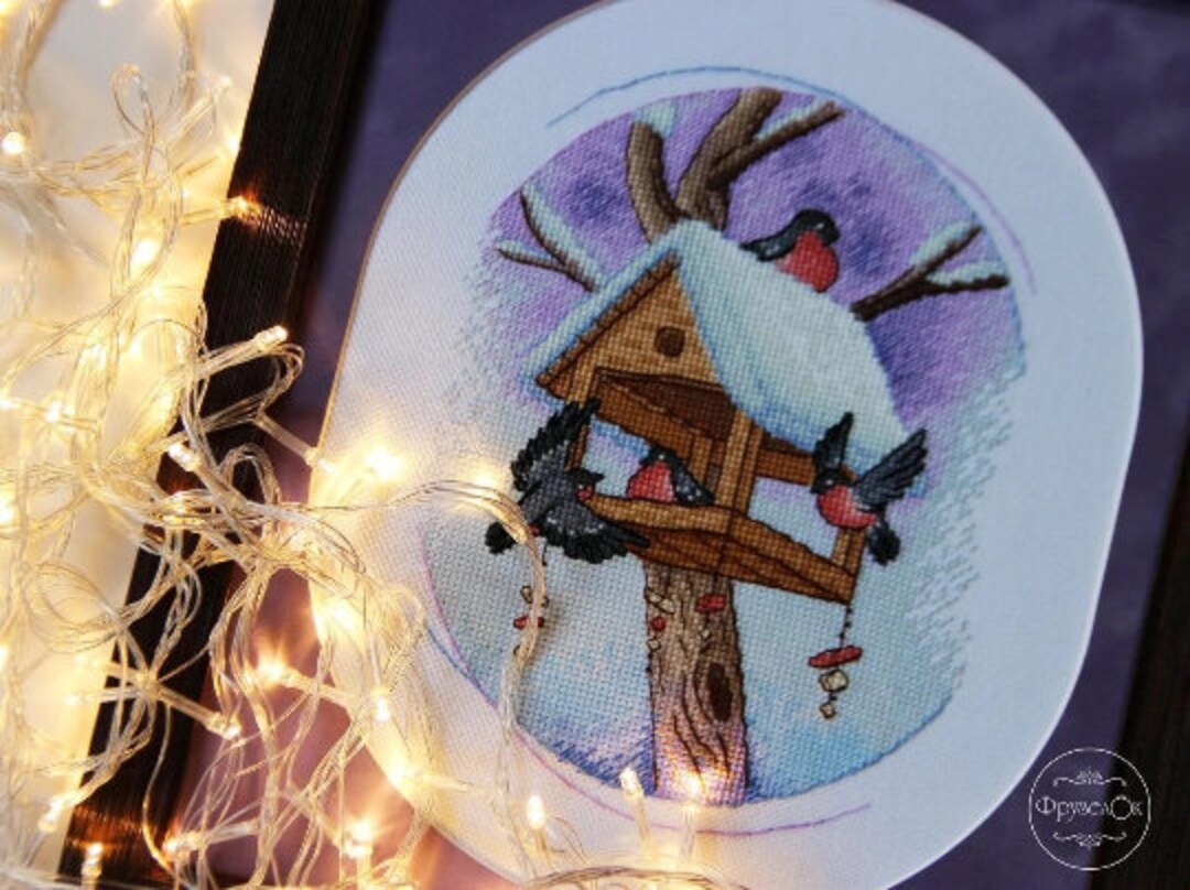 Birdhouse Bullfinches Cross-stitch DIY Kit, Christmas Counted Cross ...