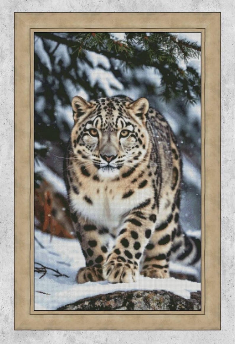 Snow Leopard Cross Stitch Pattern, Winter Wild Cat X-stitch Design - Etsy
