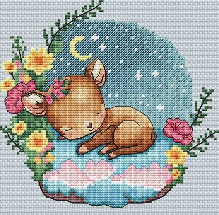 Sleeping Little Deer With Flowers Cross-stitch Pattern - Etsy