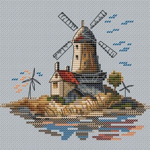 Windmill Cross-stitch Pattern, Netherlands X-stitch Design, DIY Holland ...