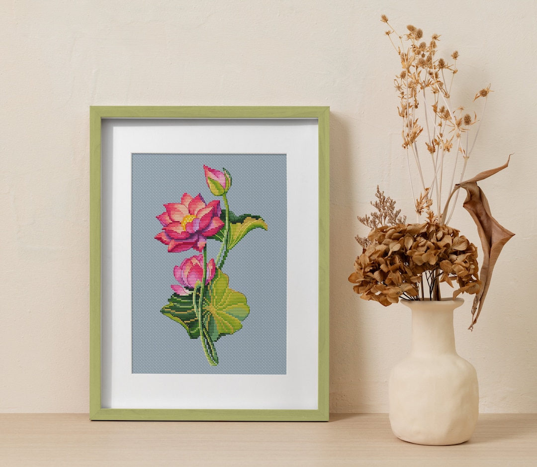 Lotus Cross Stitch Pattern Floral Embroidery Design Flower - Etsy
