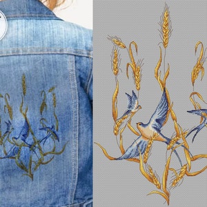 Ukrainian Trident Coat of Arms With Wheat and Birds, Cross Stitch Pattern, Ukrainian Embroidery ...