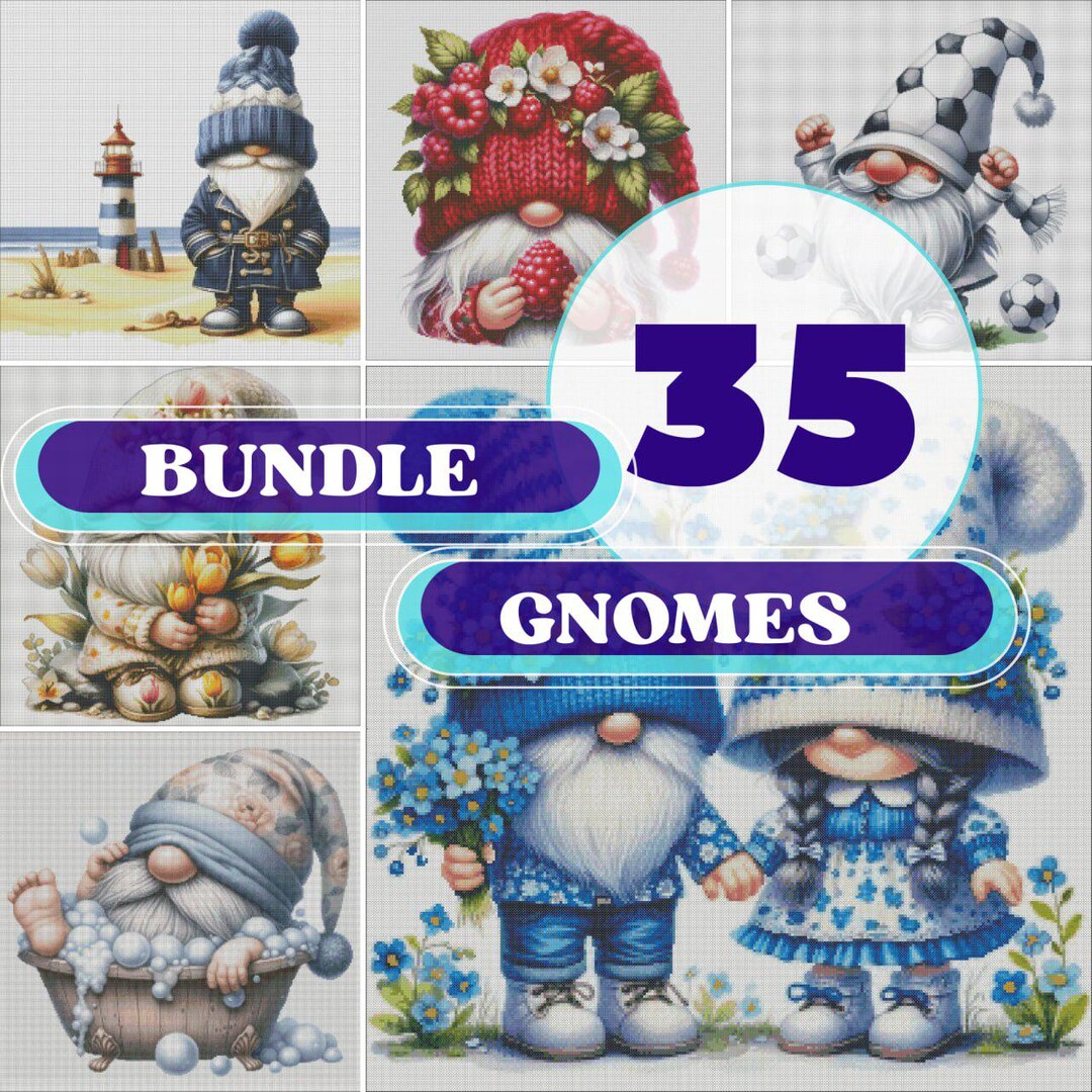Bundle of 35 Gnomes Cross Stitch Patterns, Dwarf Xstitch Chart, Gnome ...