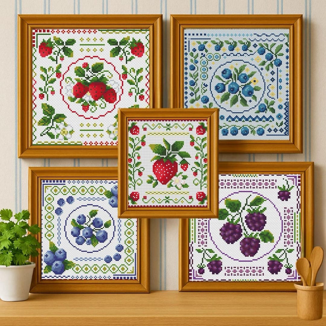 Berry Sampler Cross Stitch Pattern, Strawberry, Blueberry, Blackberry ...