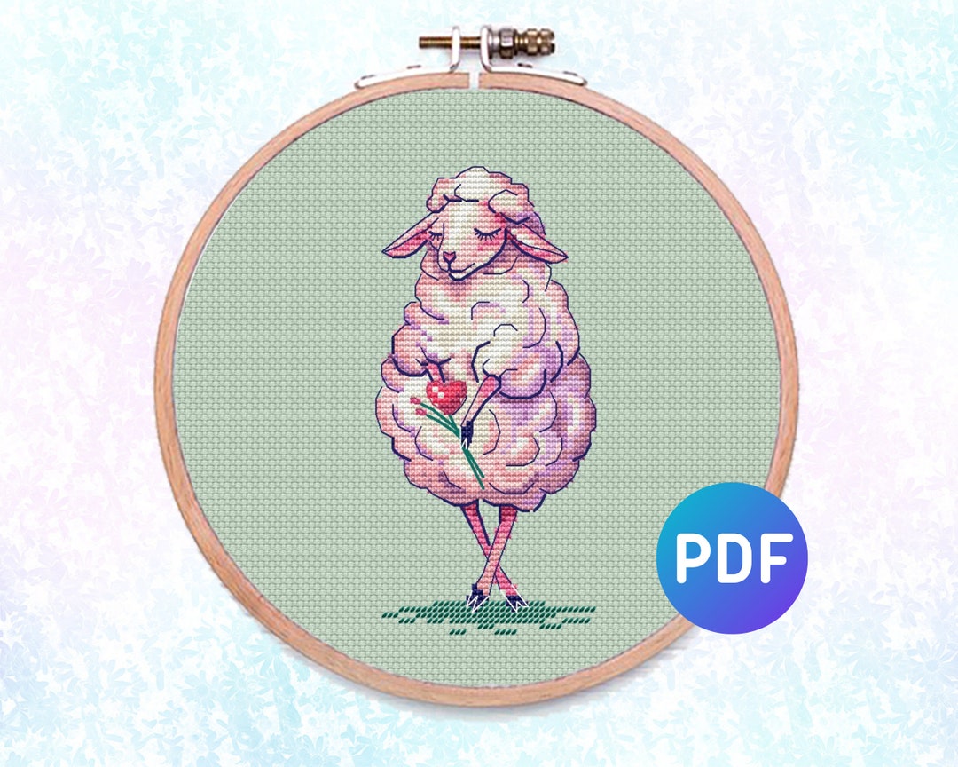 Sheep Cross-stitch Pattern, Cute Sheep With Heart, Valentine's Girl X ...