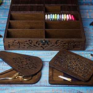 Wooden Sewing Organizer, Thread Storage, Embroidery Box With Spools ...