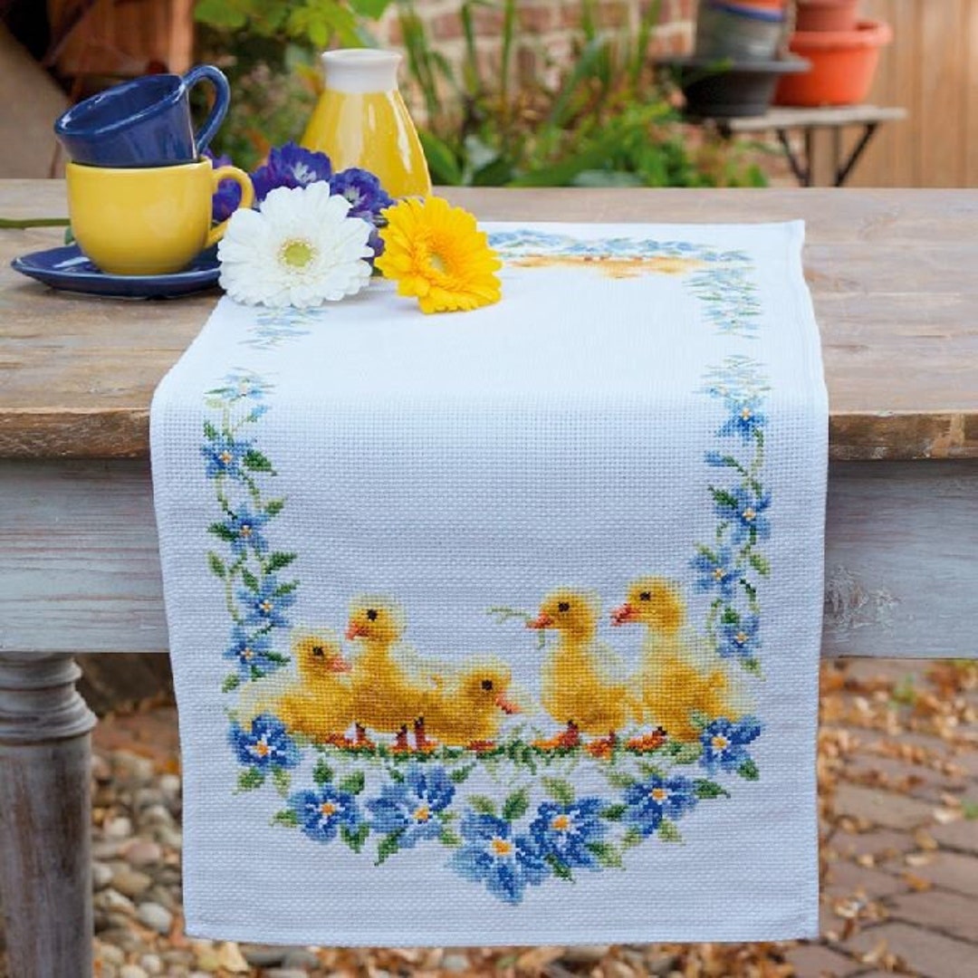 Ducks Cross Stitch Table Runner DIY Kit, Cross Stitch Kit, Easter ...