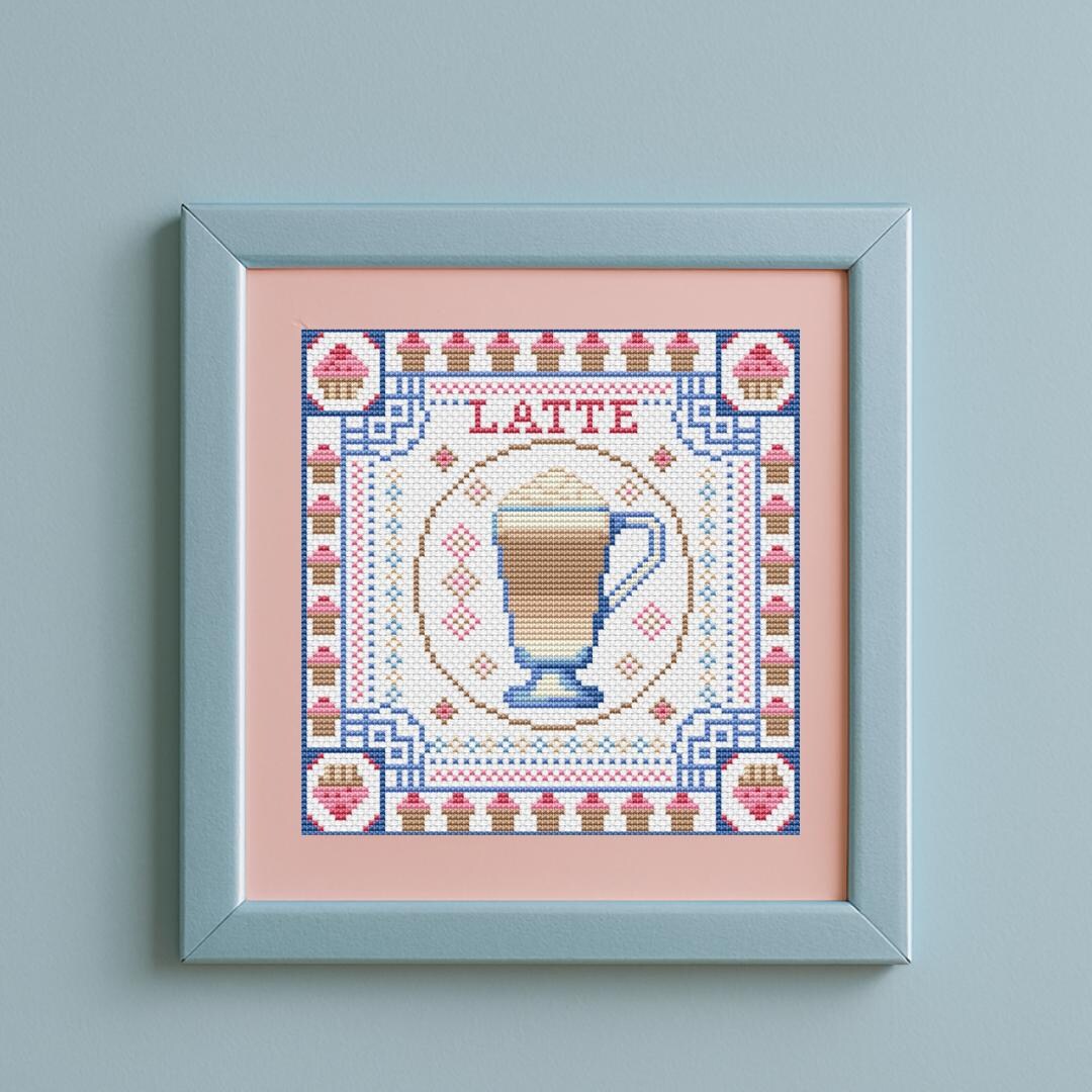 Coffee Latte Cross Stitch Pattern, Drink Cup Sampler Xstitch, Food ...