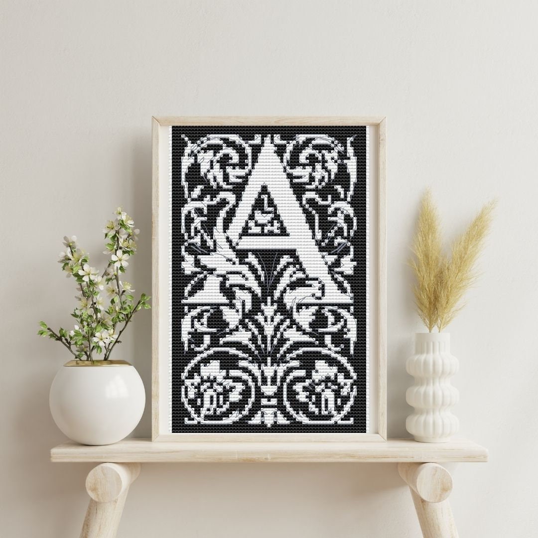 Letter A Cross Stitch Pattern, Monochrome Monogram X-stitch Pdf ...