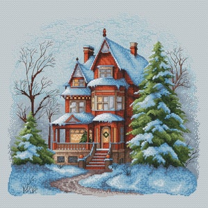 Cozy Winter House Cross-stitch Pattern, Cute Christmas House Embroidery ...