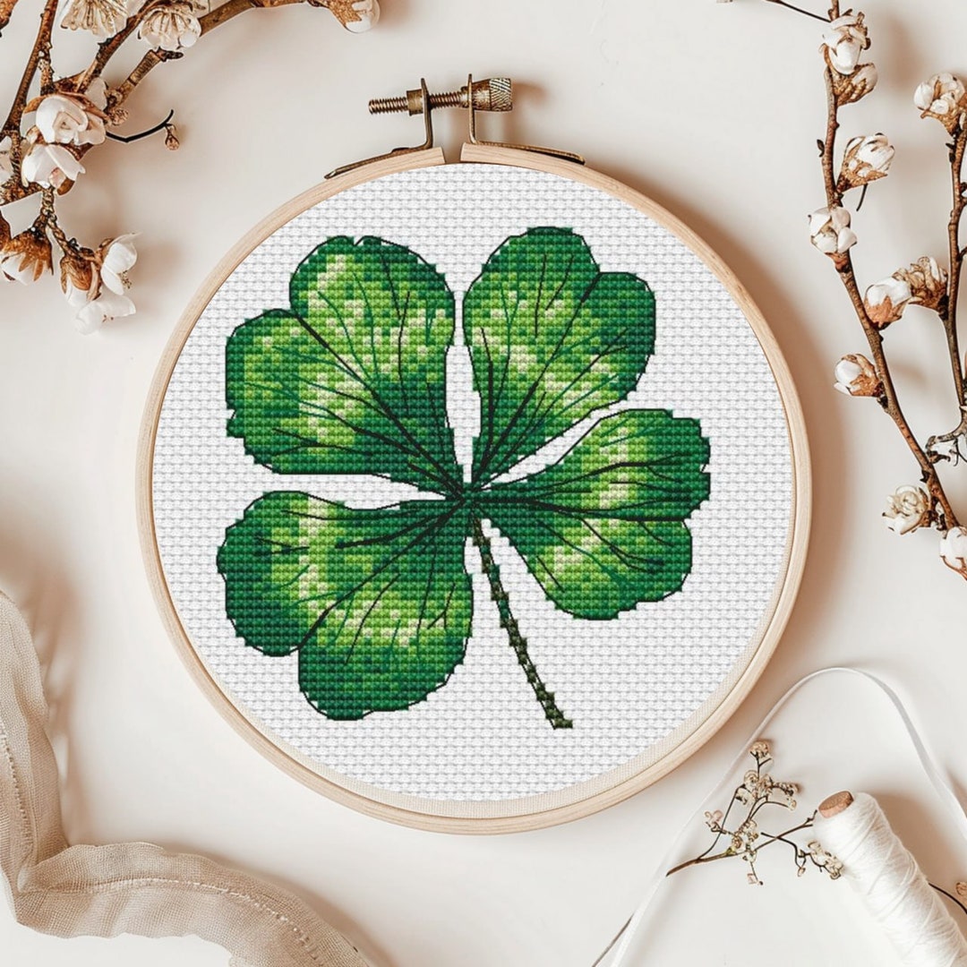 Lucky Clover Cross Stitch Pattern, St. Patrick Shamrock Needlework ...
