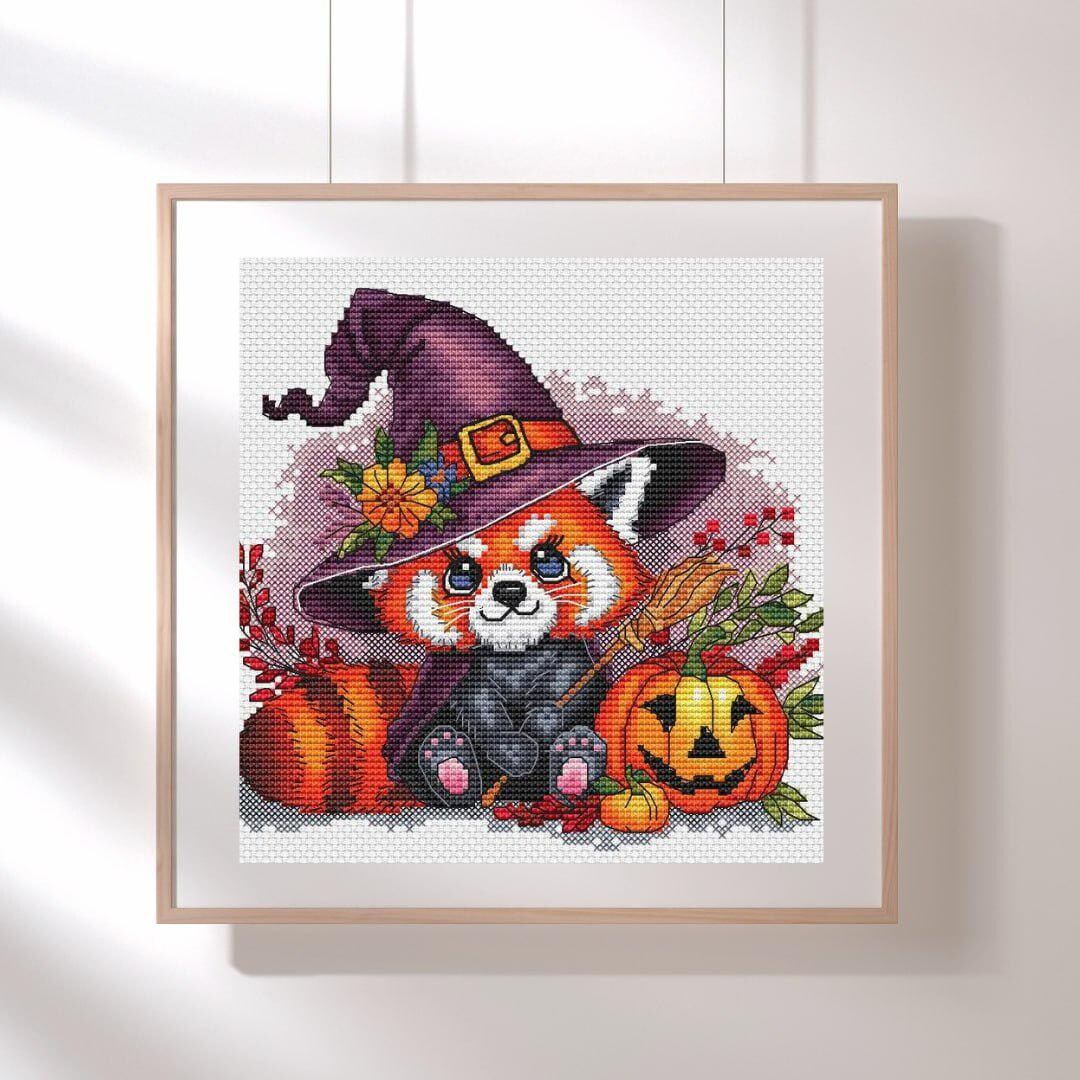Cute Red Panda Cross-stitch Pattern, Red Panda & Halloween Pumpkin ...